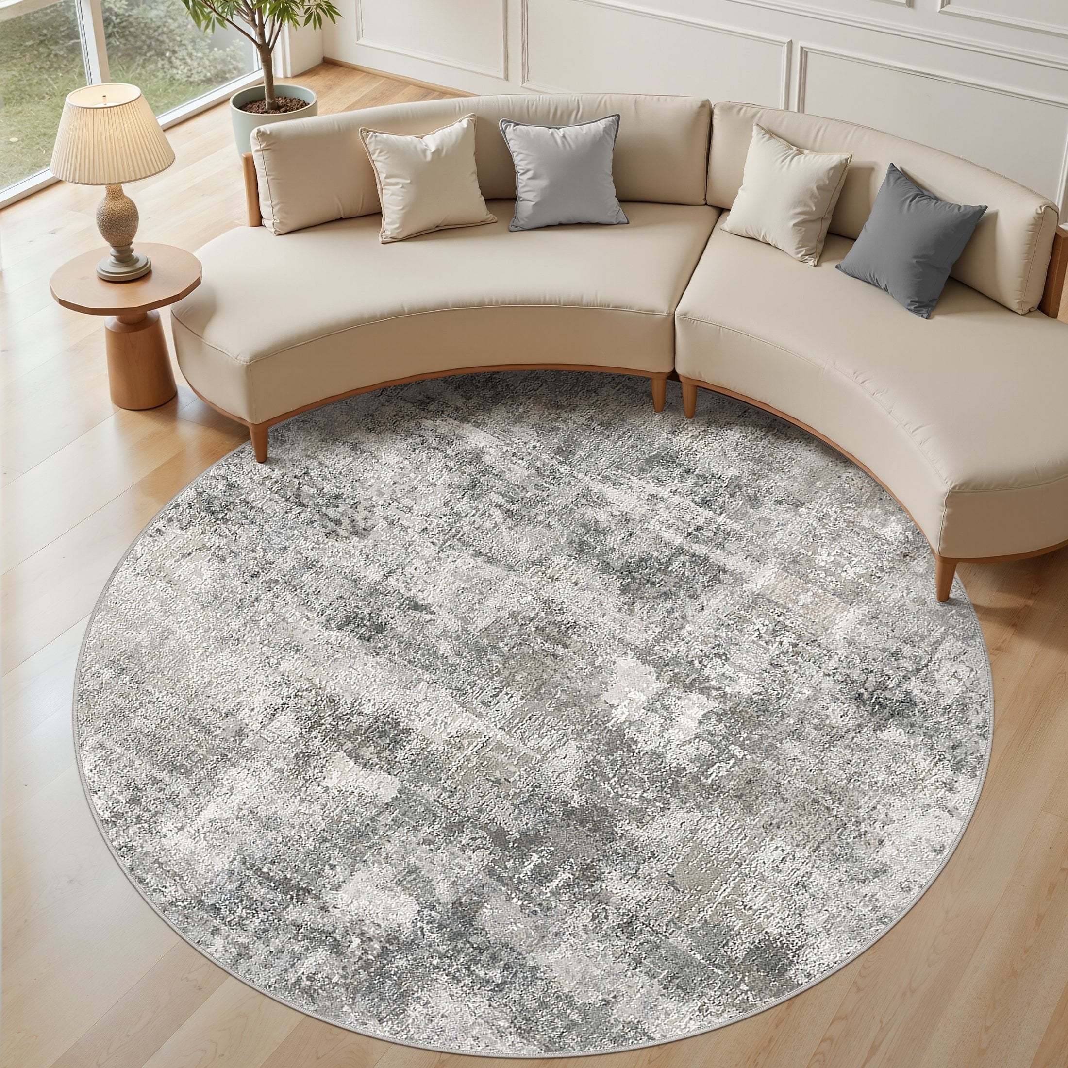 UERMEI 8x8 Round Washable Area Rugs for Living Room, Modern Abstract ...