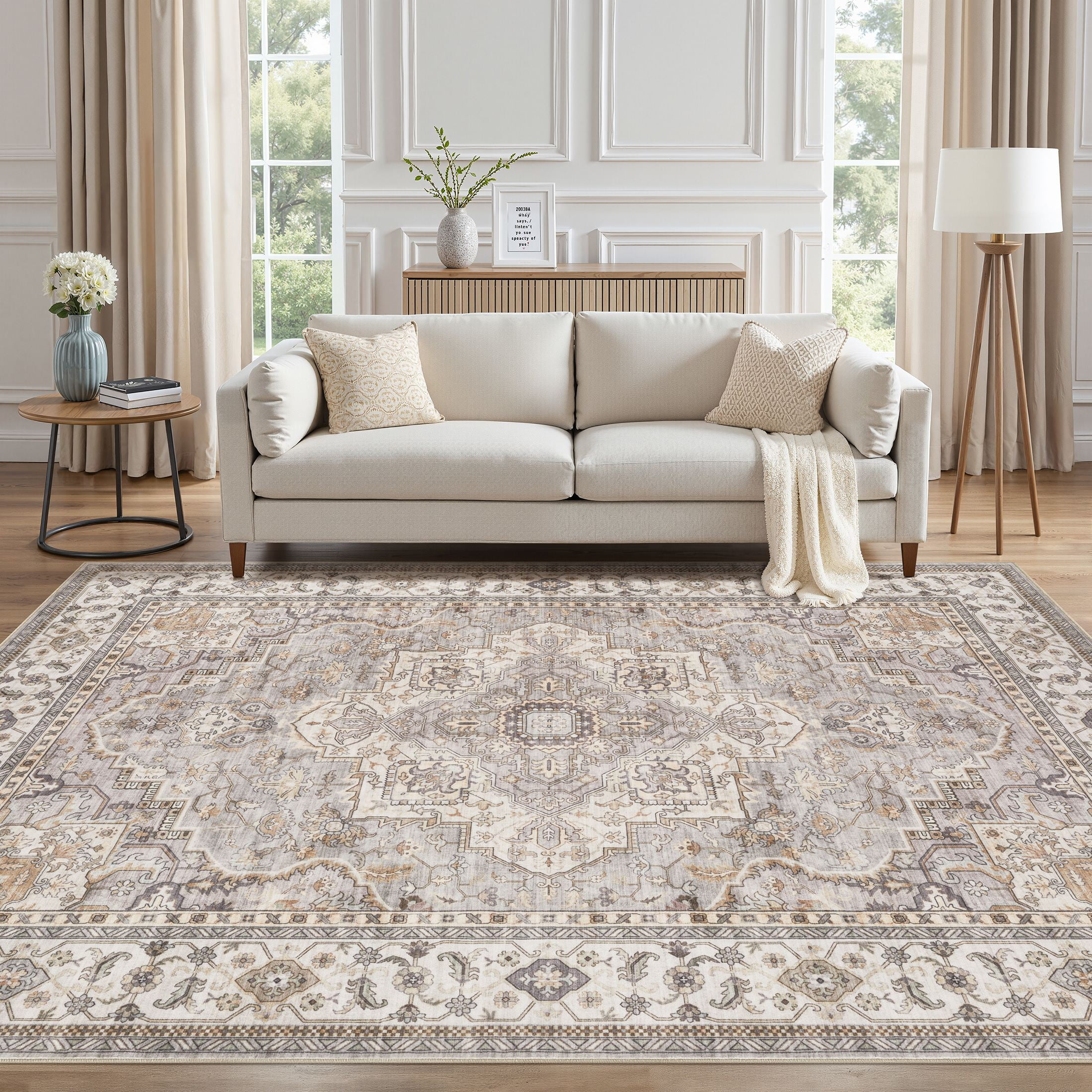 UERMEI 5'x7' Washable Area Rugs for Living Room, Vintage Floral Boho Printed Carpet, Non Slip ...