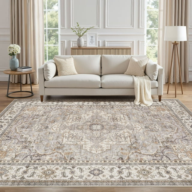 UERMEI 5'x7' Washable Area Rugs for Living Room, Vintage Floral Boho ...