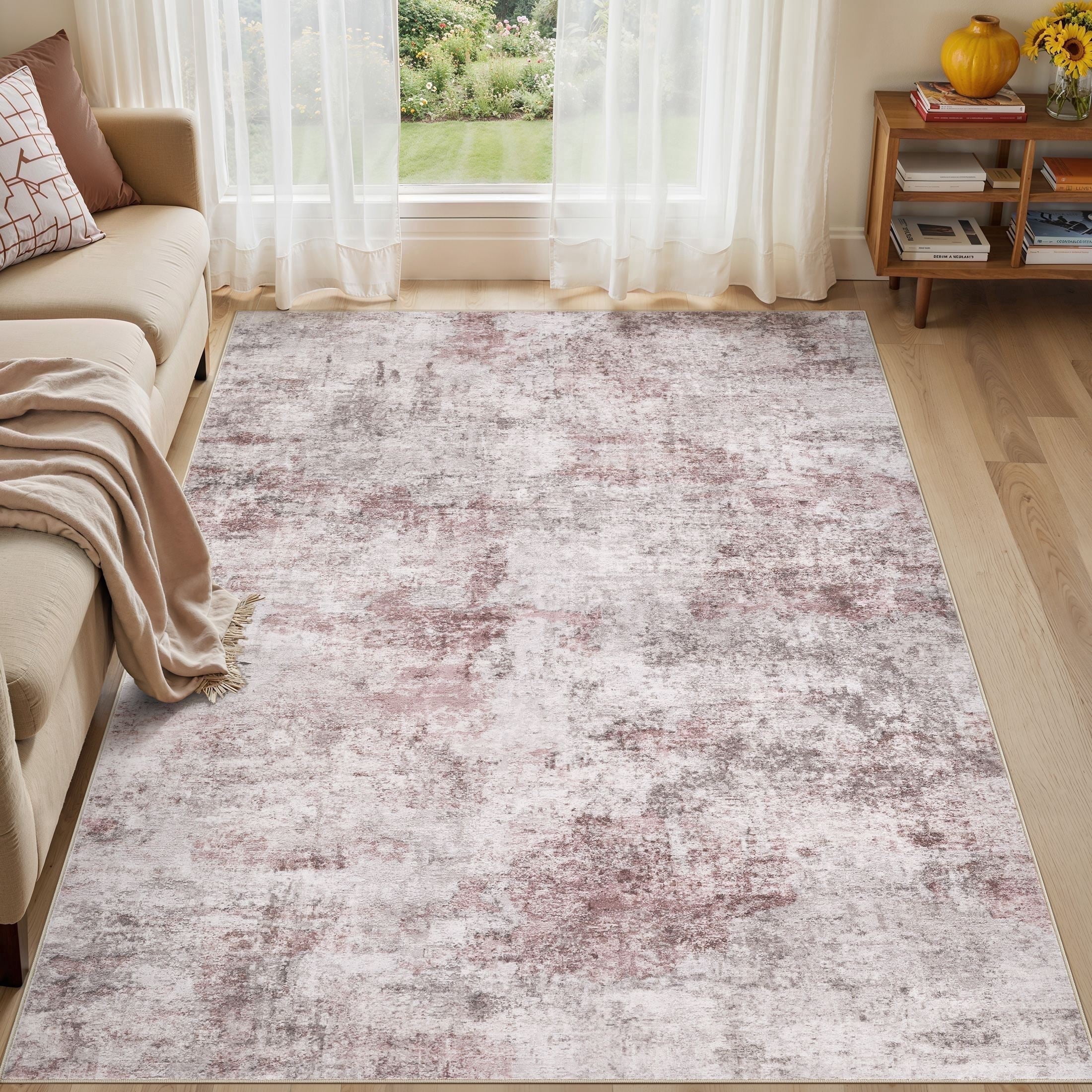 UERMEI 5'x7' Washable Area Rug, Abstract Printed Carpet, Pink - Walmart.com