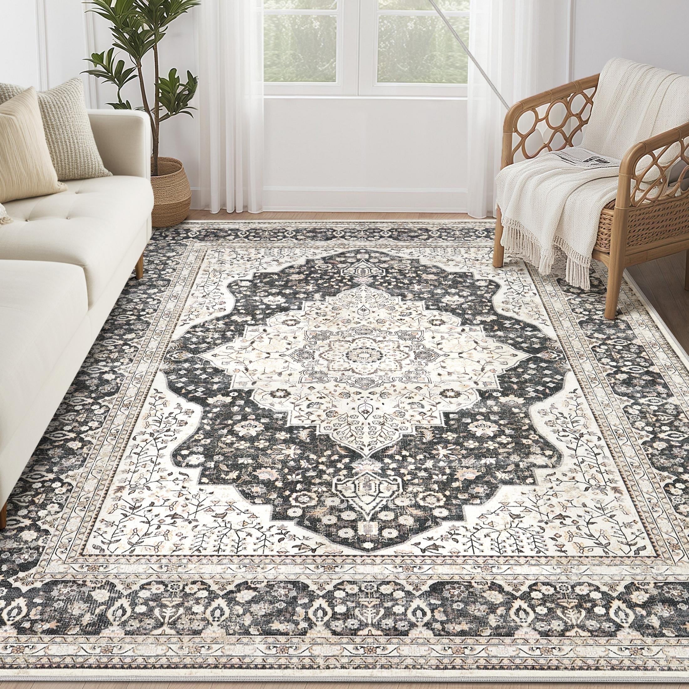UERMEI 8'x10' Washable Area Rugs for Living Room, Vintage Floral Boho ...