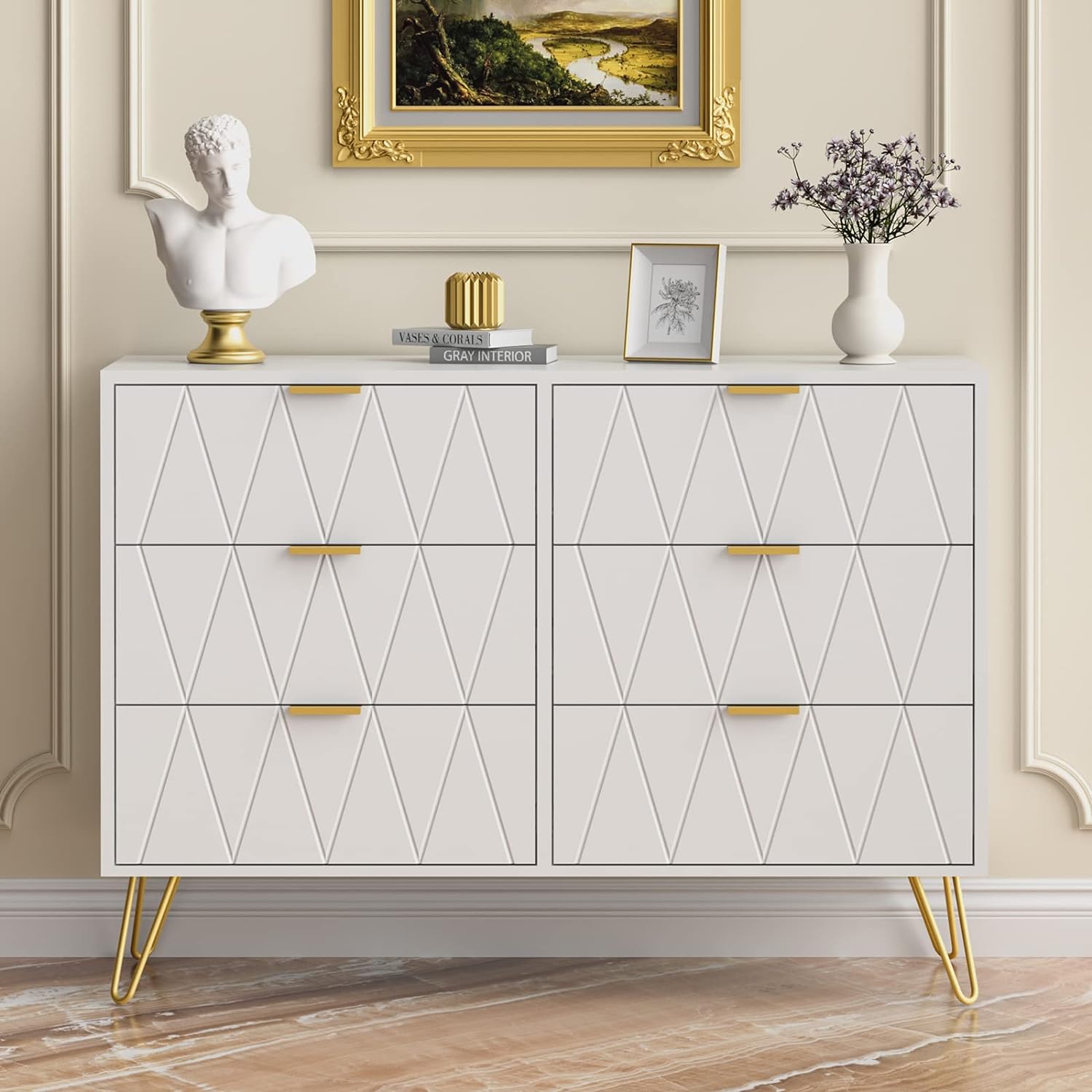 UEV 6 Drawer Dresser,Modern Dresser Chest with Wide Drawers and Metal ...