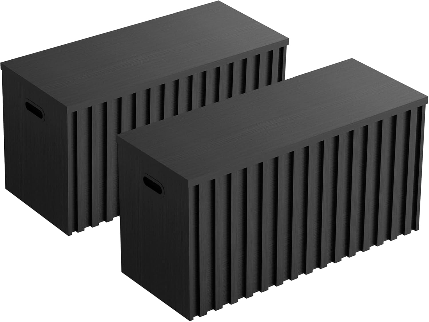 UEV Black Storage Set of 2, 39.4" Fluted Wood Storage Trunk with 2 ...