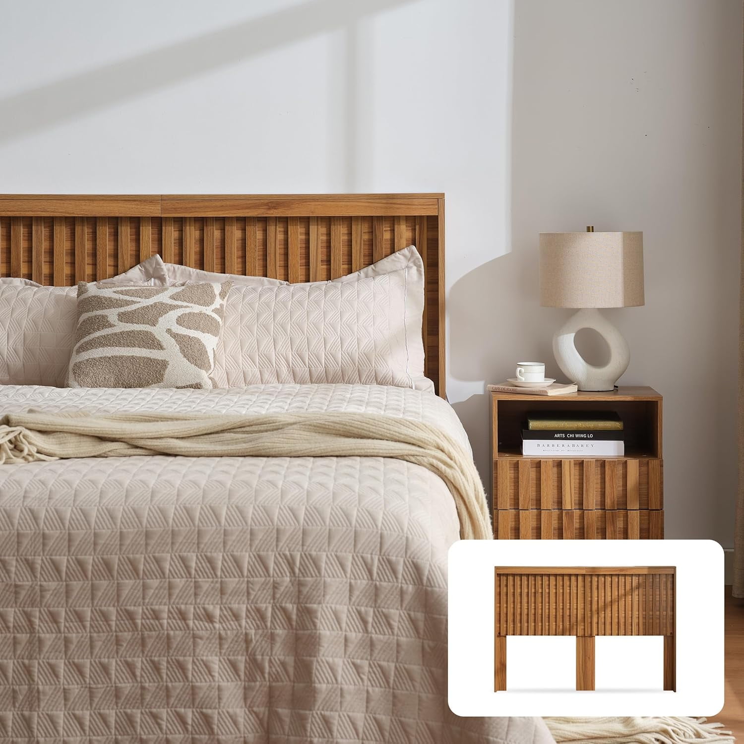 UEV Headboard with Light Elegant Wood Design, 62.6 Inch Wide Headboard ...