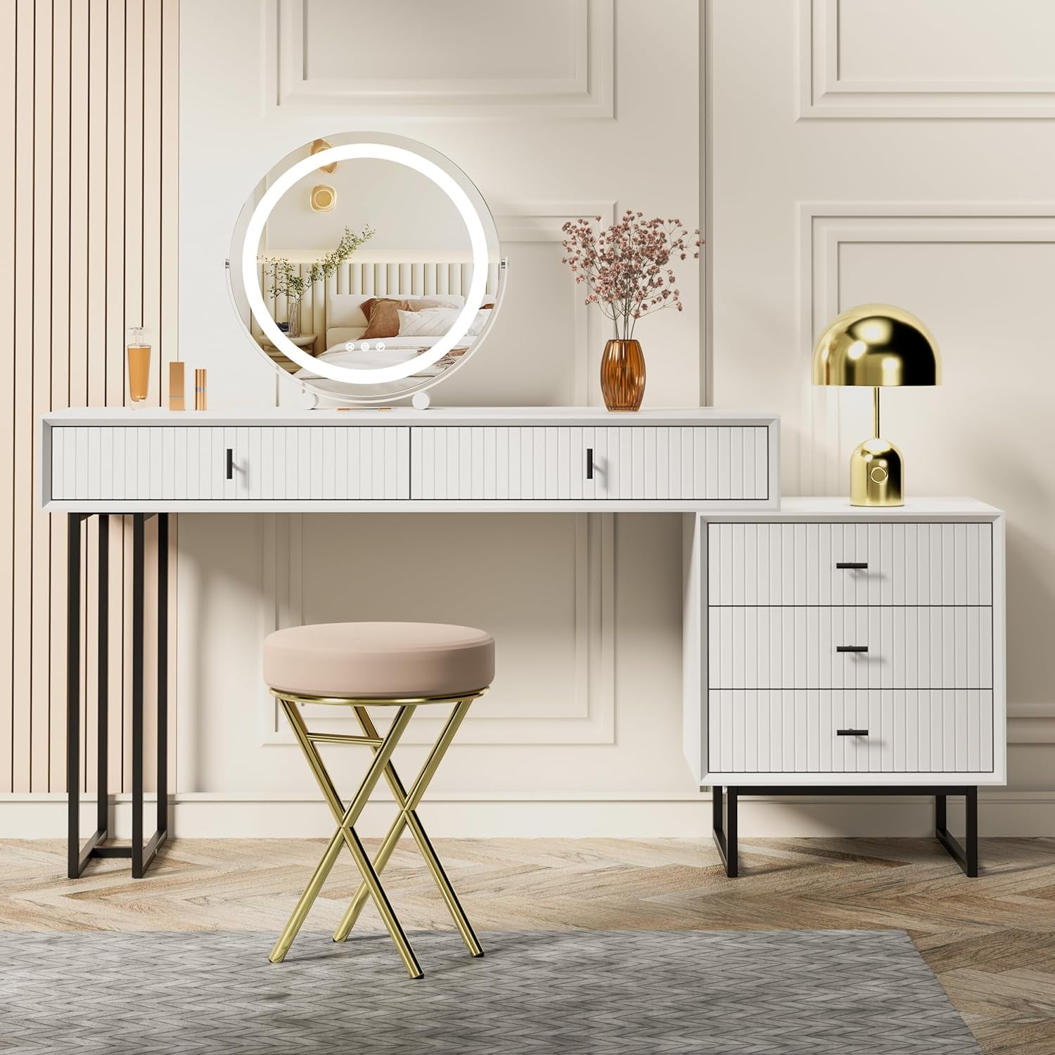 UEV Large Vanity Desk with Drawers,Makeup Vanity Set with Movable 3 ...