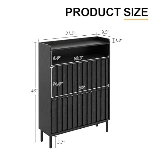 UEV Shoe Cabinet,Black Shoe Storage Cabinet with 2 Drawers & Fluted ...