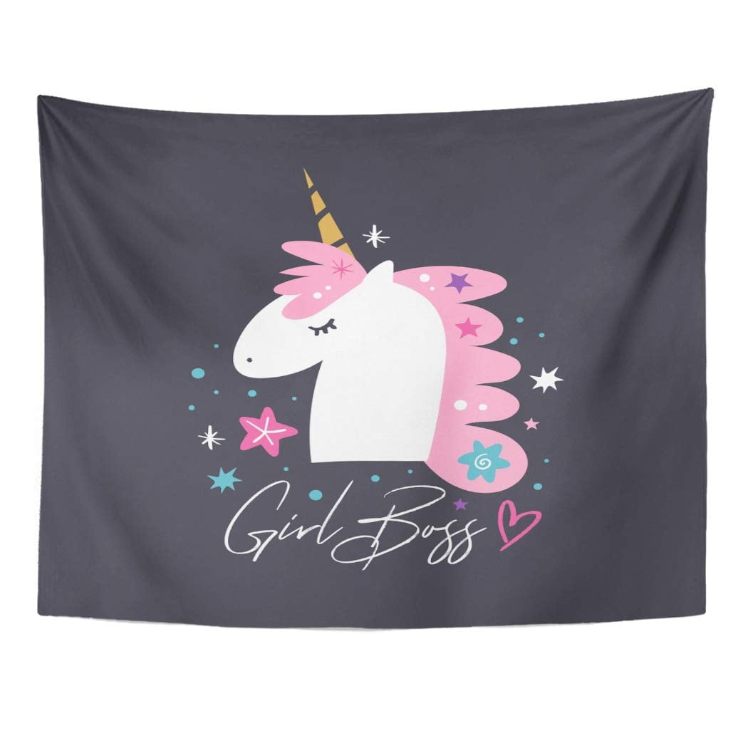 UFAEZU Adorkable Unicorn Head Cute Baby Nursery Girl Boss Text and ...