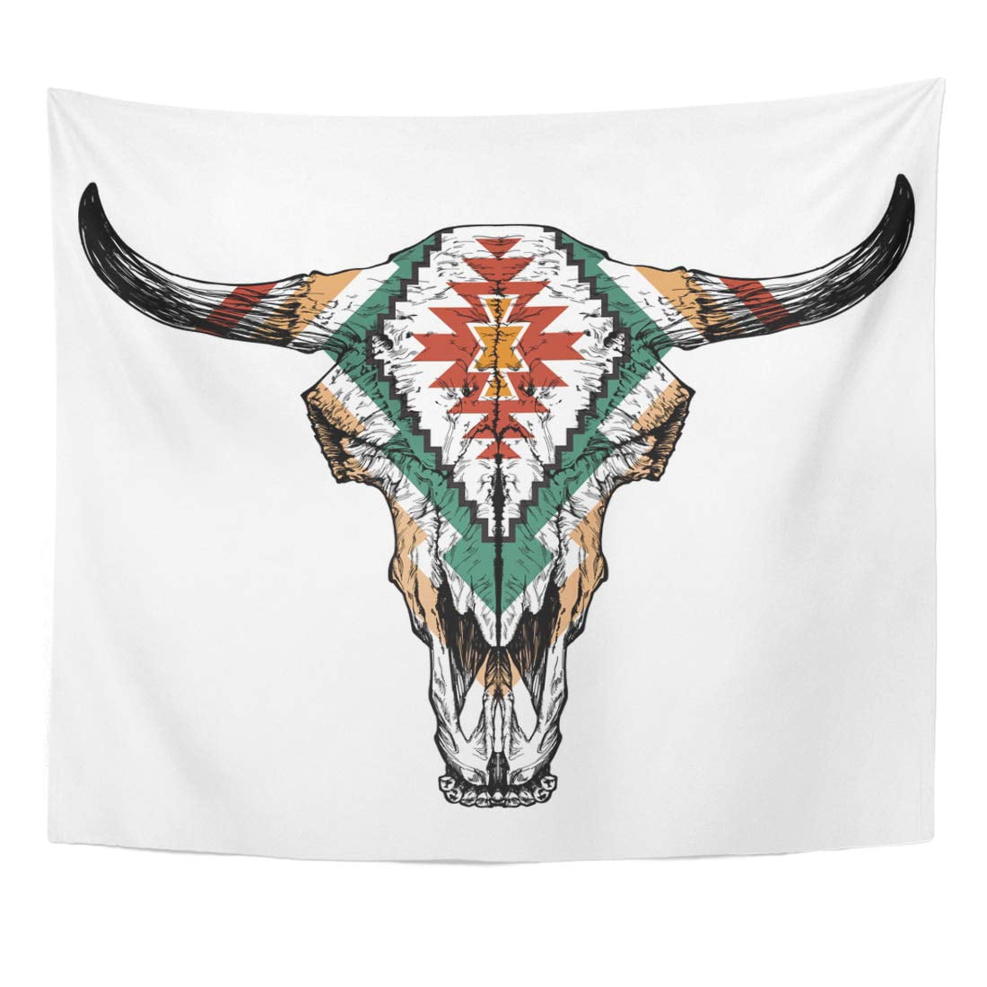 UFAEZU Black Aztec Bull Auroch Skull Horns on White Traditional Wall ...