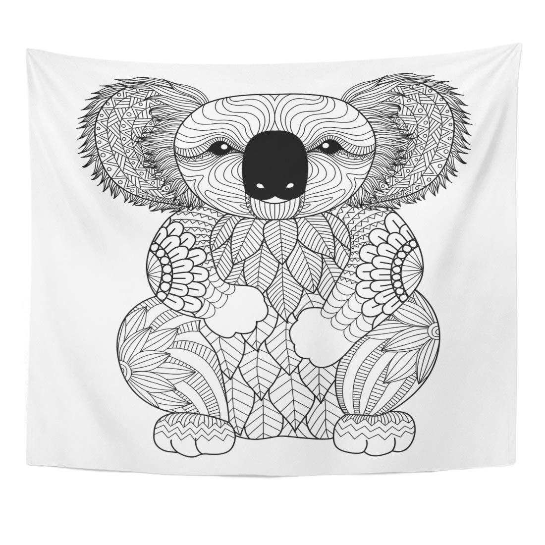 UFAEZU Black Drawing Zentangle Koala for Coloring Page Design Effect ...