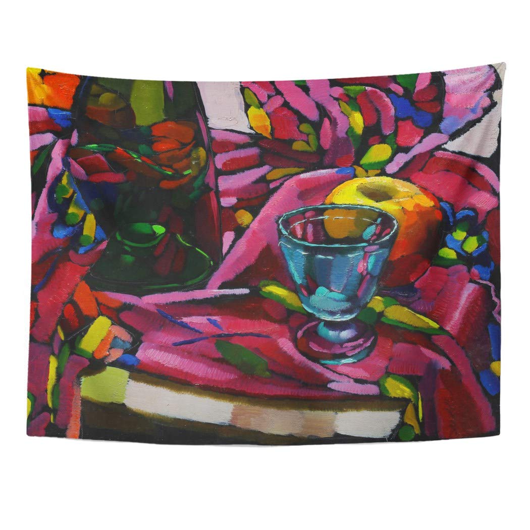 UFAEZU Blue Abstract Oil Painting Still Life Bottle Glass Apple on ...