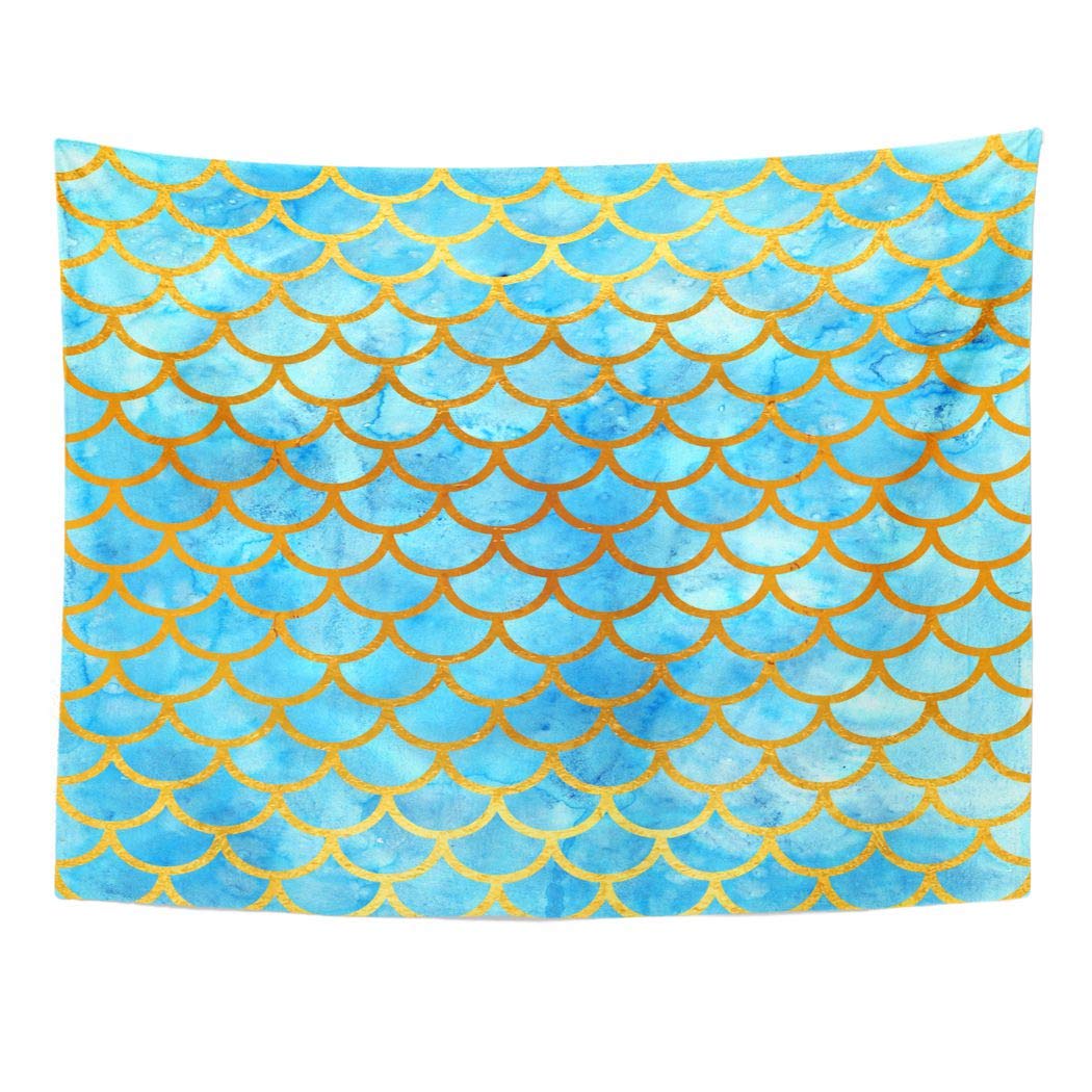 UFAEZU Blue Circle Mermaid Scales Watercolor Fish Bright Summer Pattern ...