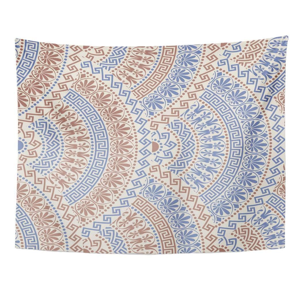 UFAEZU Border Traditional Vintage Blue Brown and Grey White Fan Shaped ...