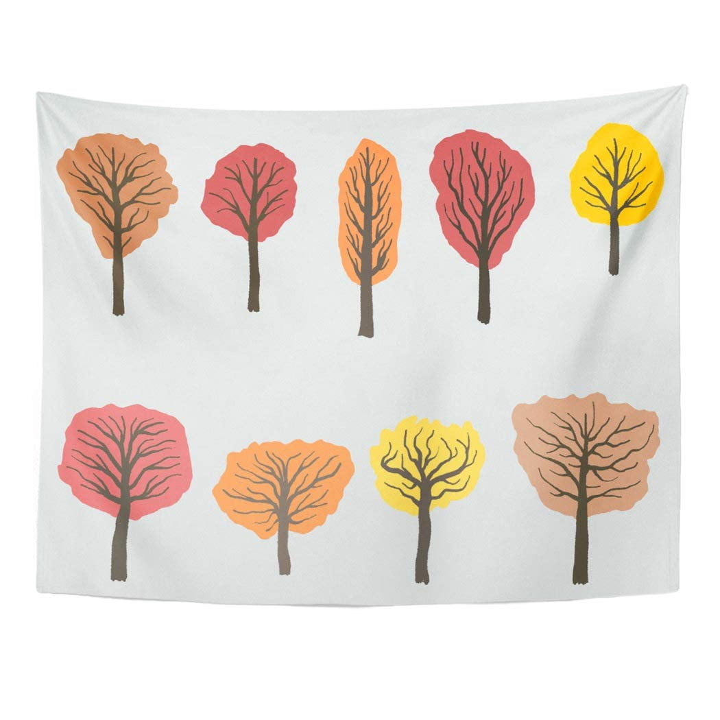 UFAEZU Brown Aspen Autumn Trees Quirky Drawing Colorful Beech Cartoon ...