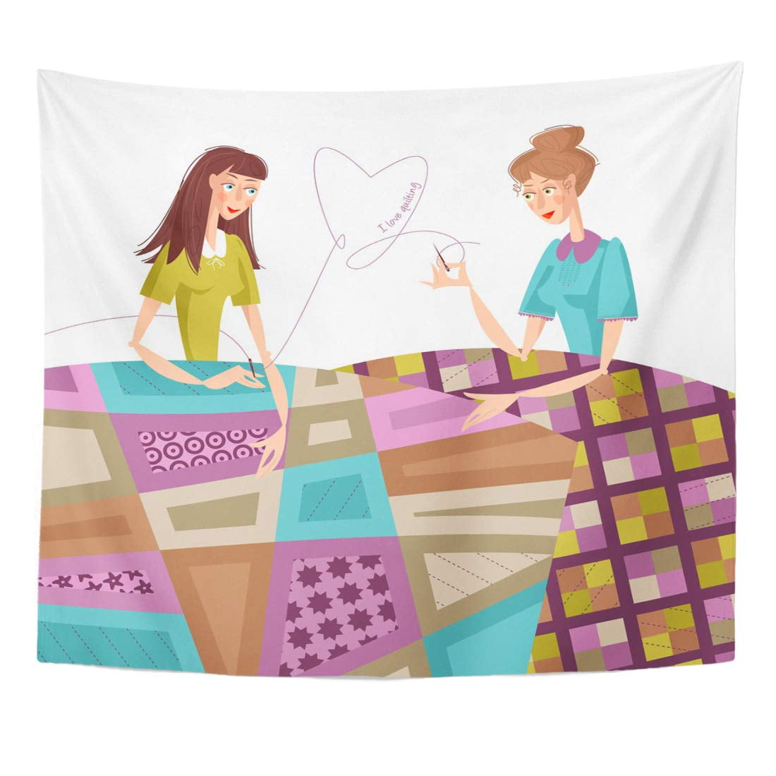 UFAEZU Cartoon Girl Two Women Make Quilts Patchwork I Love Quilting ...