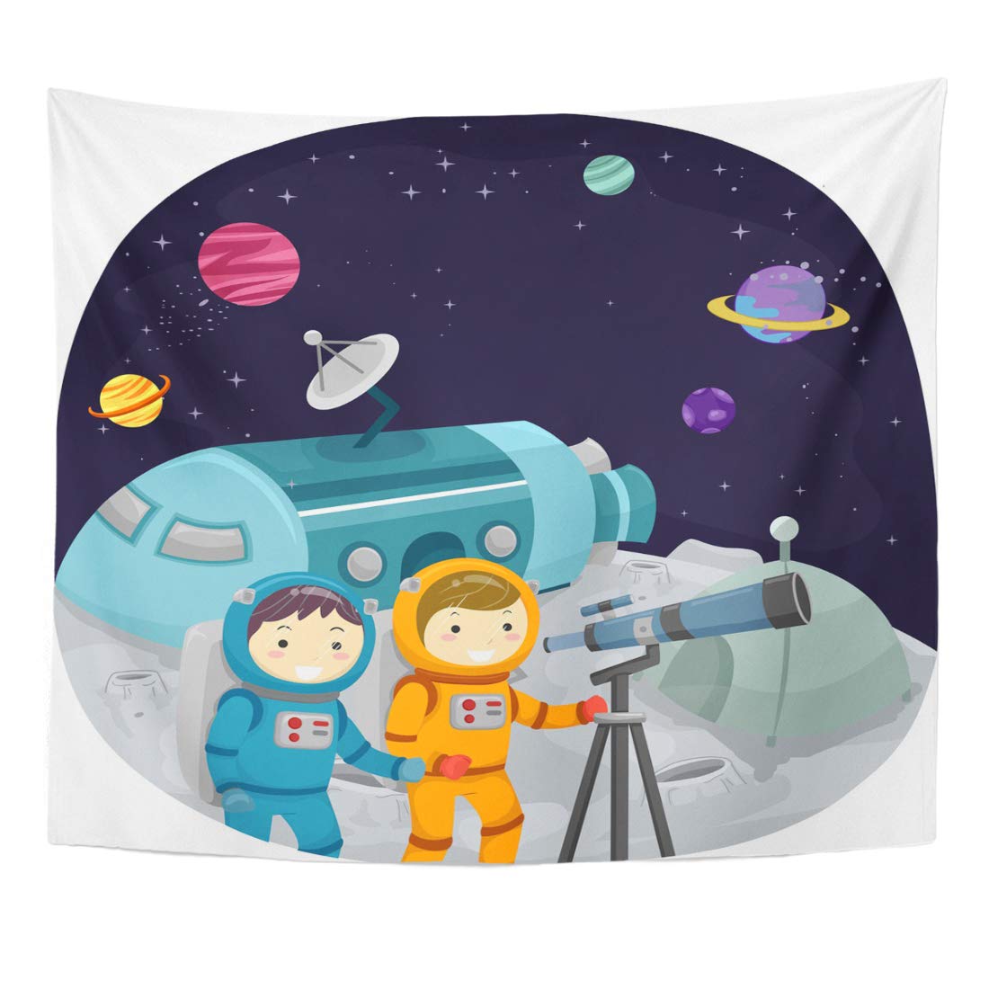 UFAEZU Cartoon Spacecraft Stickman Kids Using Telescope to Observe ...