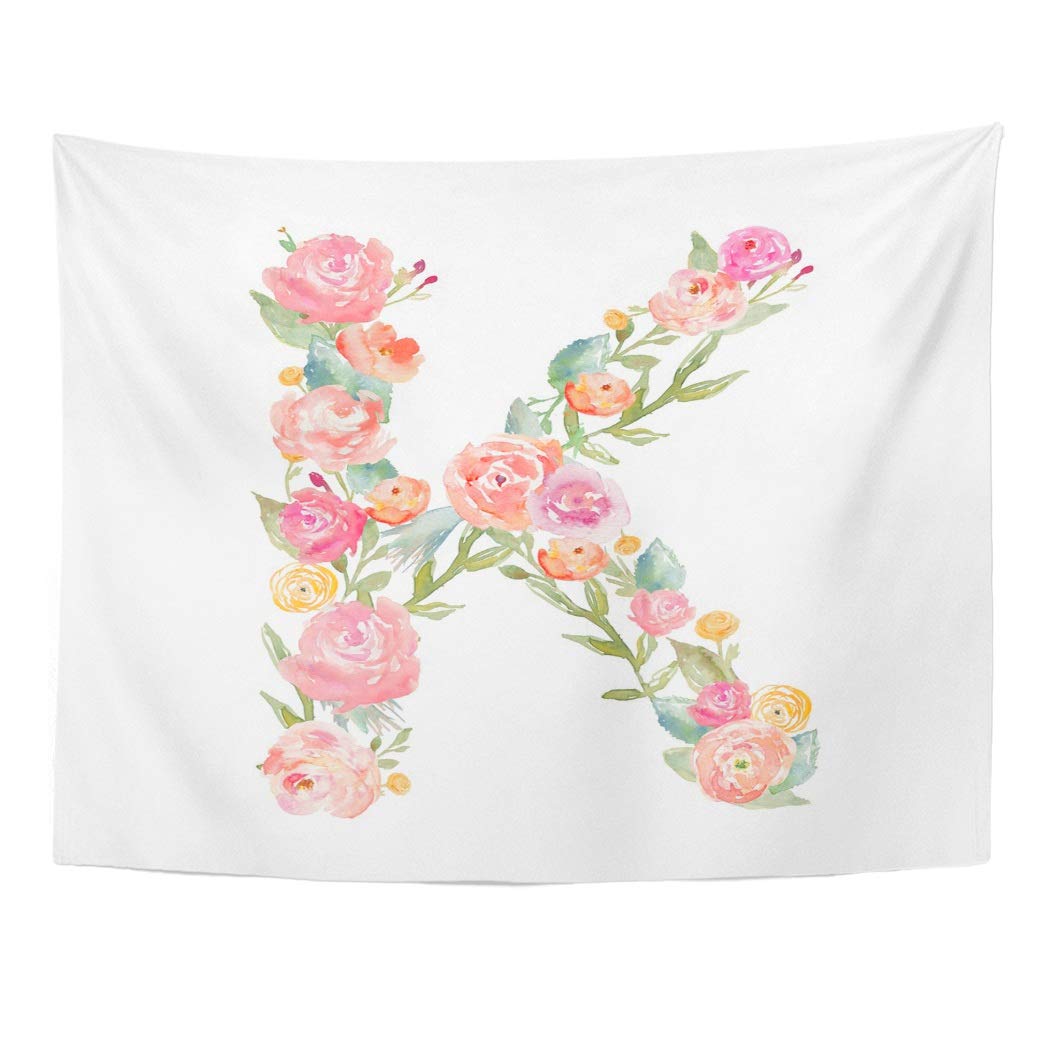 UFAEZU Colorful Alphabet Watercolor Floral Monogram Letter K Flowers ...
