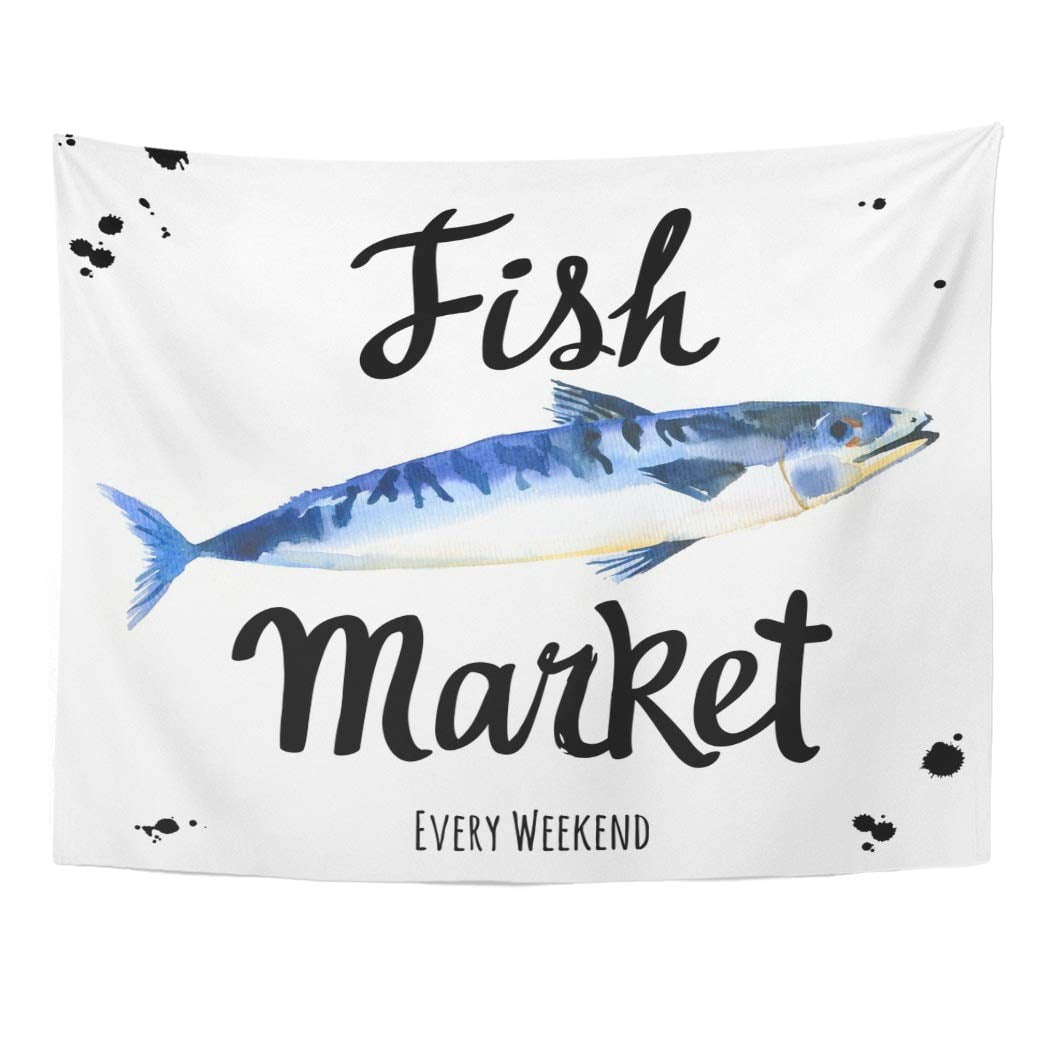 UFAEZU Colorful Mackerel Watercolor Scomber Fish Market Seafood Hand ...