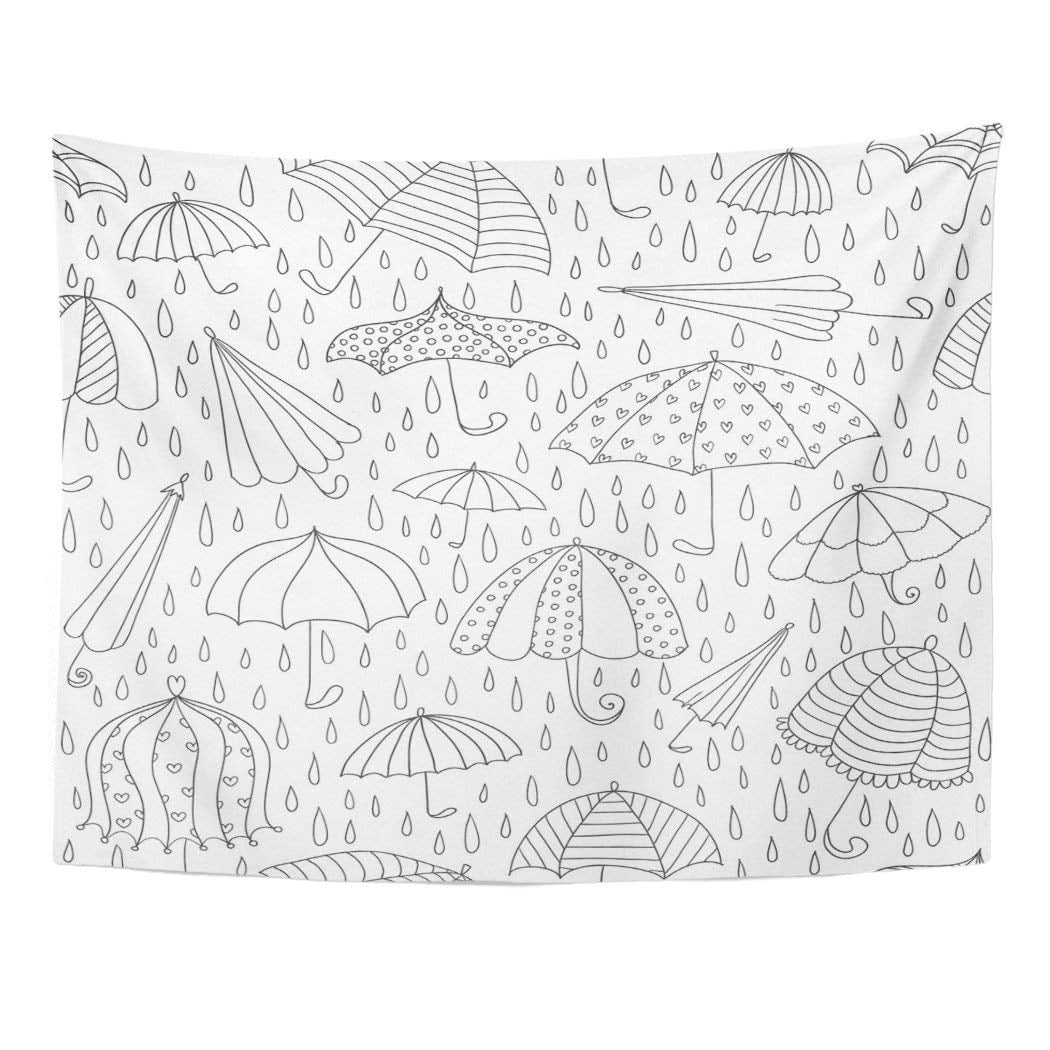 UFAEZU Coloring Autumn Cute Umbrellas Book April Page Rainy Adult Wall ...
