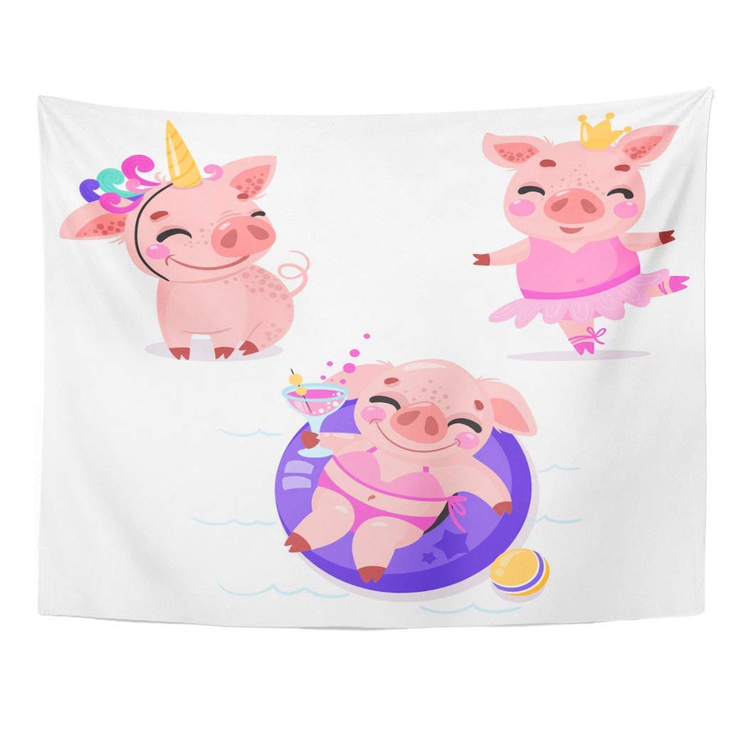 UFAEZU Cute Cartoon Pigs in Unicorn Costume Piggy Princess Crown Beach Cocktail for Calendar ...