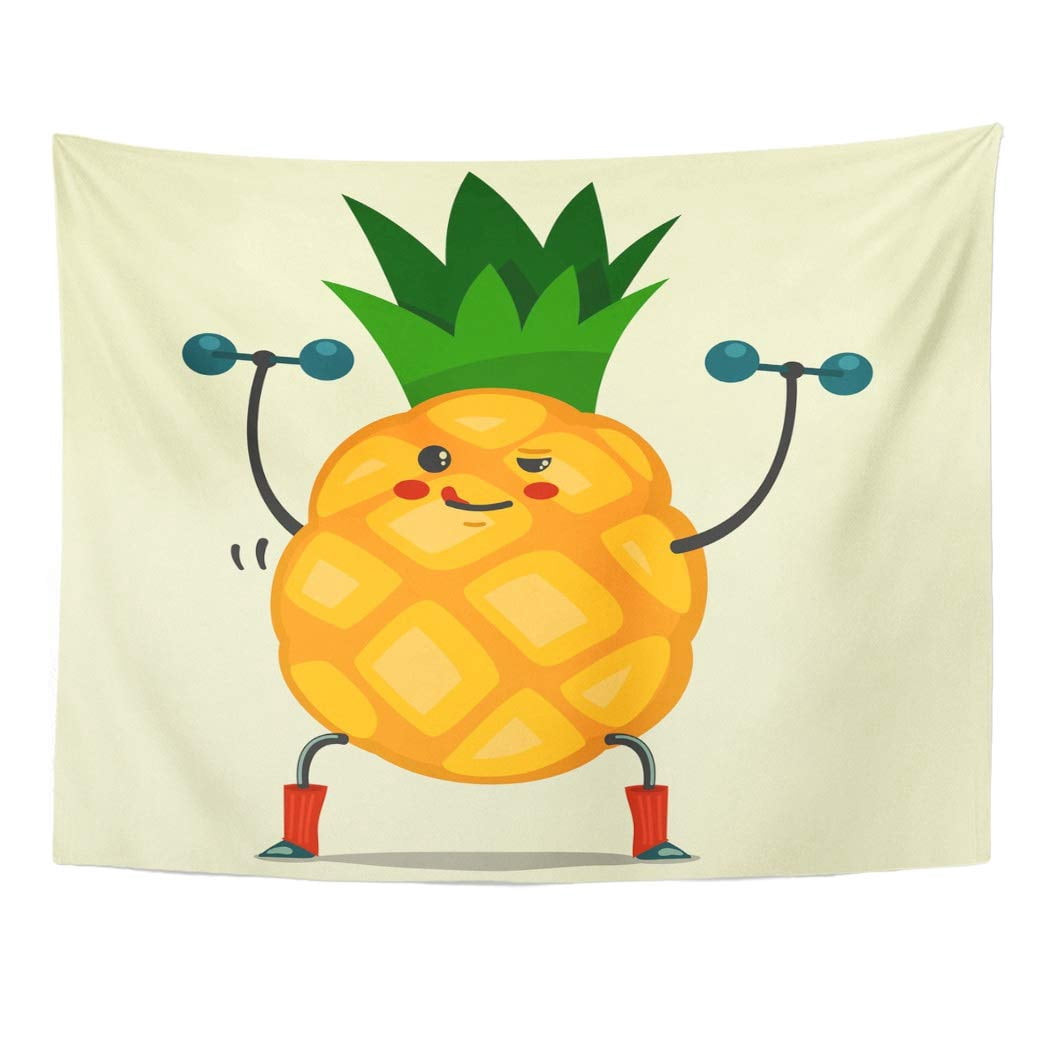 UFAEZU Cute Pineapple Cartoon Character Doing Exercises Dumbbells ...