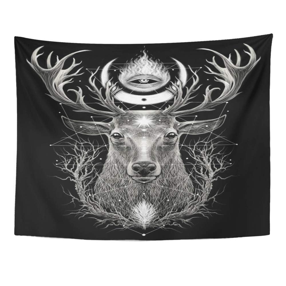 UFAEZU Deer Head Graphic Whitetail with with Mystical Symbols Flaming ...