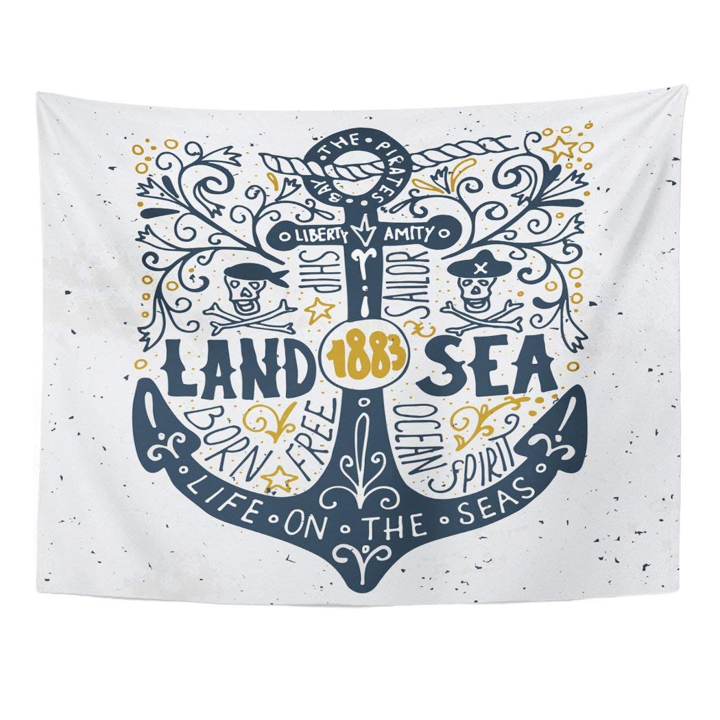 UFAEZU Drawn Land and Sea Nautical Vintage Label Anchor Pirate Skulls ...