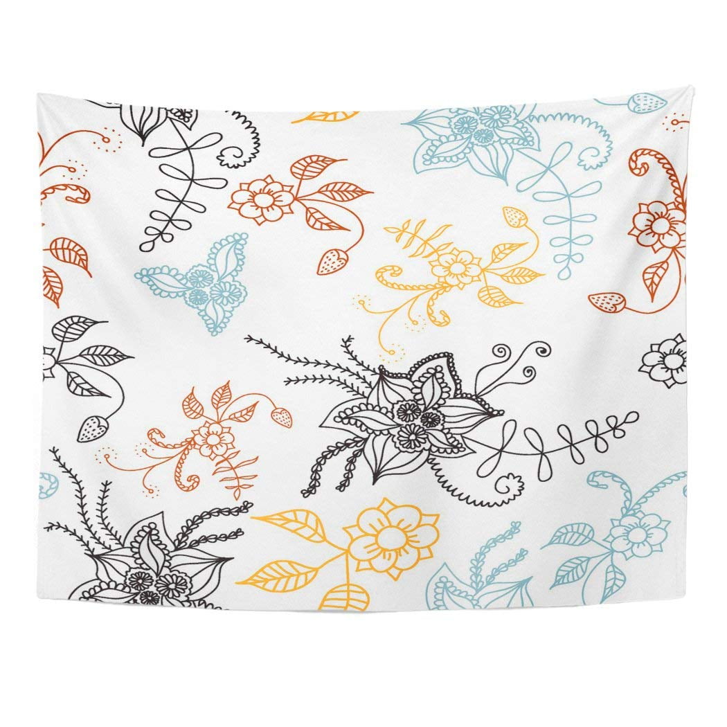 UFAEZU Flowers in Orient Floral Pattern Outline Drawn Mehndi Zentangle ...