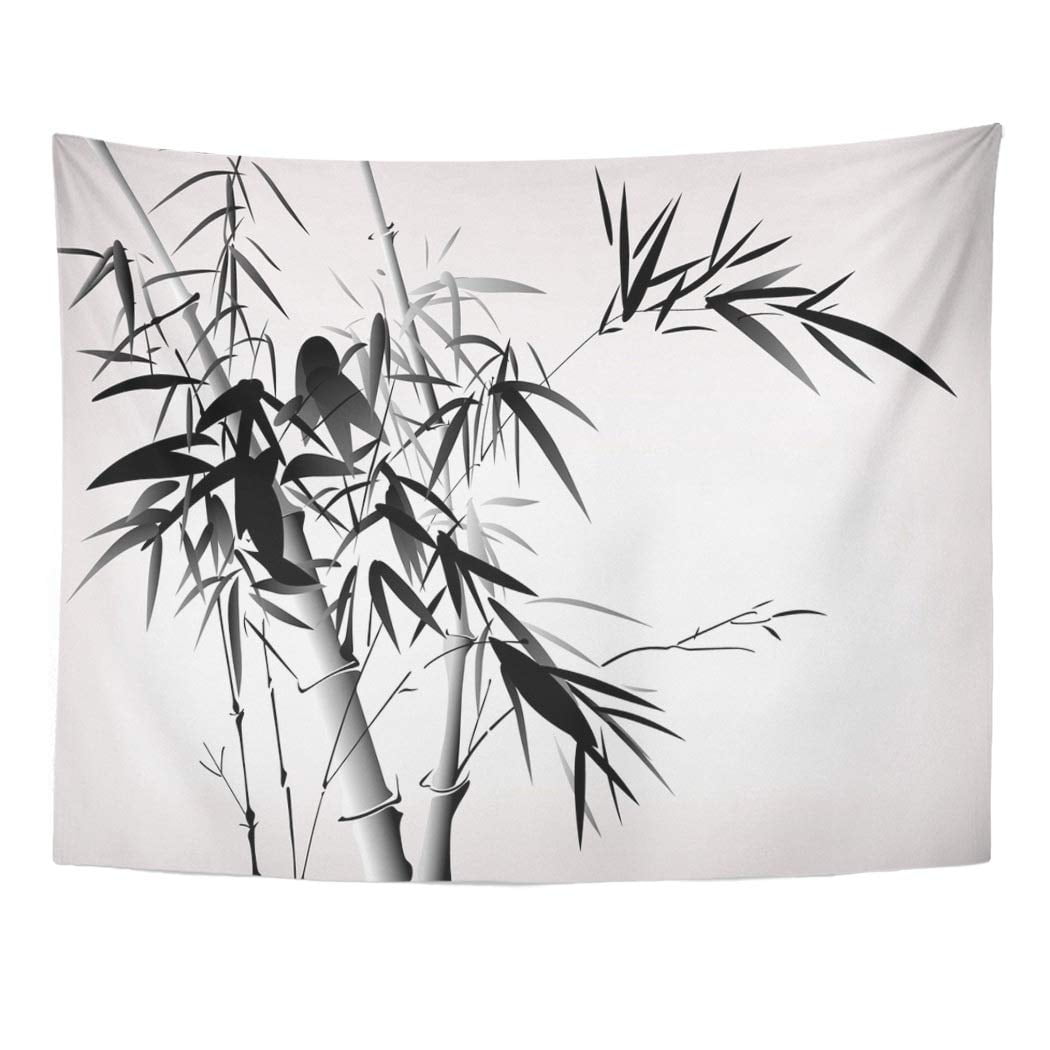 UFAEZU Gray Bamboo Culture Black White Bush Wall Art Hanging Tapestry ...