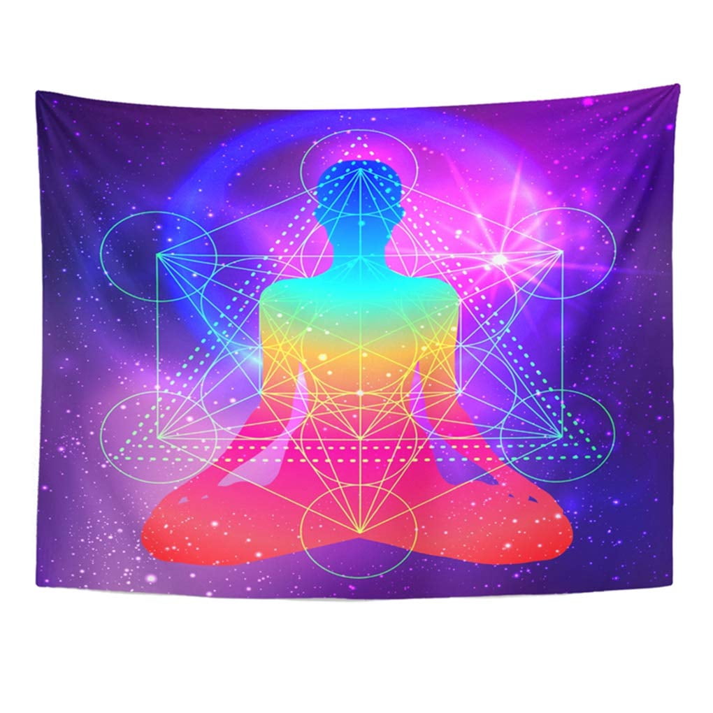 UFAEZU Human Silhouette Meditating Doing Yoga Metatrons Cube Flower ...