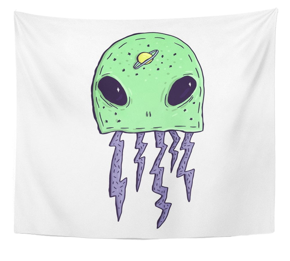 UFAEZU Lightning Weird Trippy Alien with Saturn and Lightning in White ...