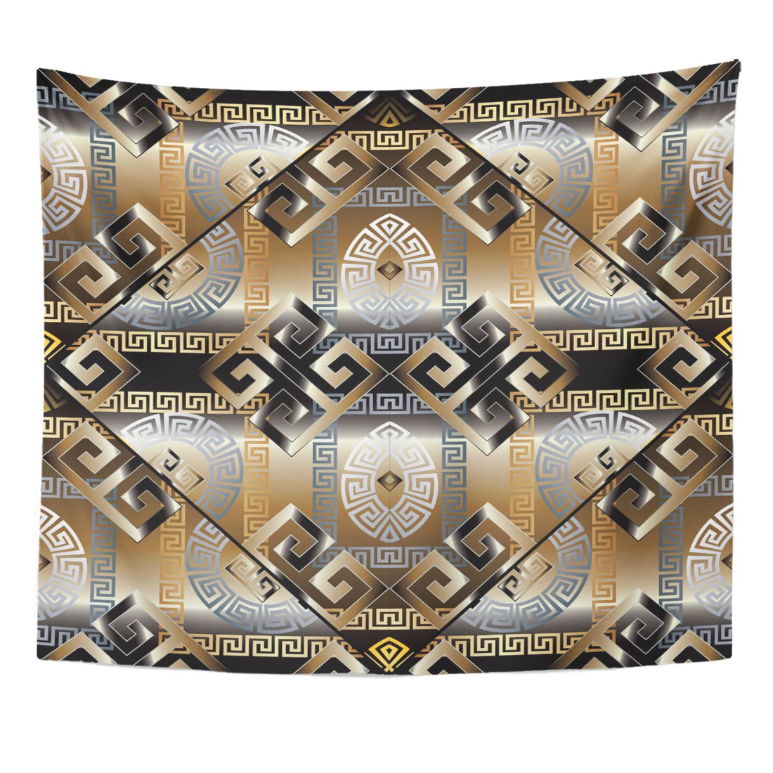 UFAEZU Modern Meander Greek Key Black Geometric Check Gold Ornate Wall ...