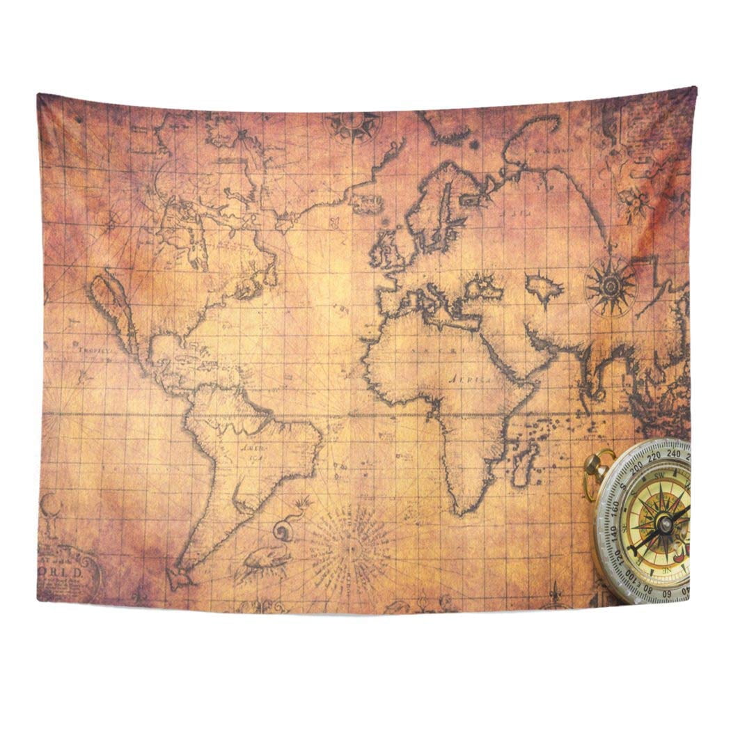 UFAEZU Old Ancient Map Compass Top View World Antique Antiquity Atlas ...