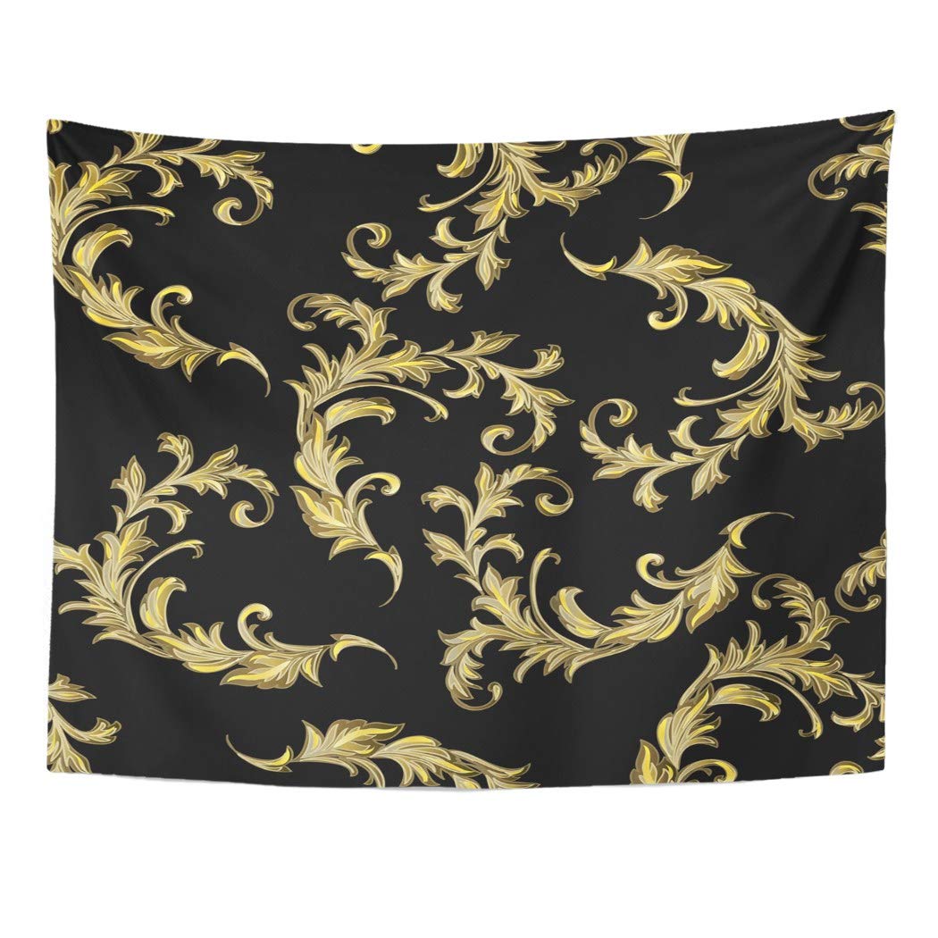 UFAEZU Rococo Baroque Pattern Gold Scrolls on Black Floral Victorian ...