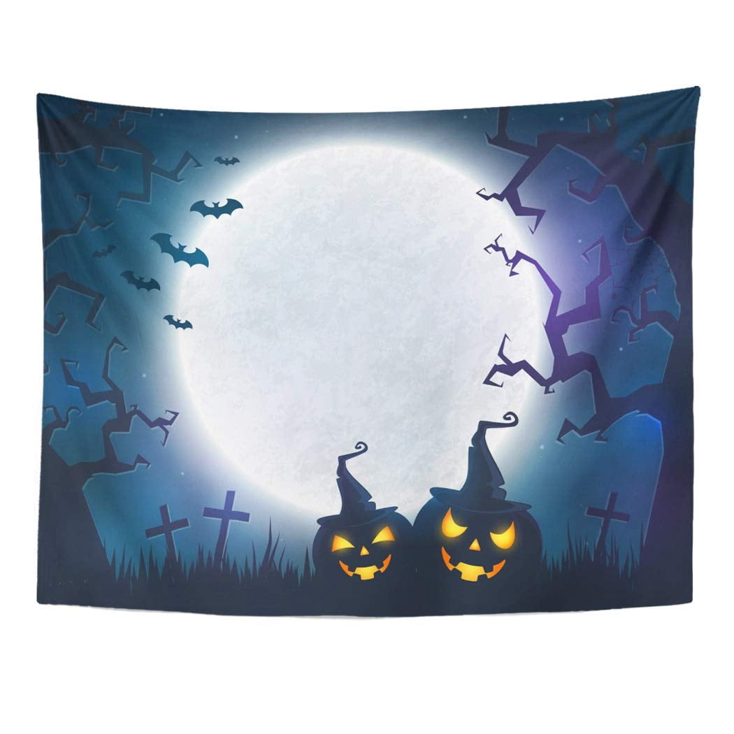 UFAEZU Spooky Halloween Night Full Moon Scary Trees and Evil Pumpkins ...