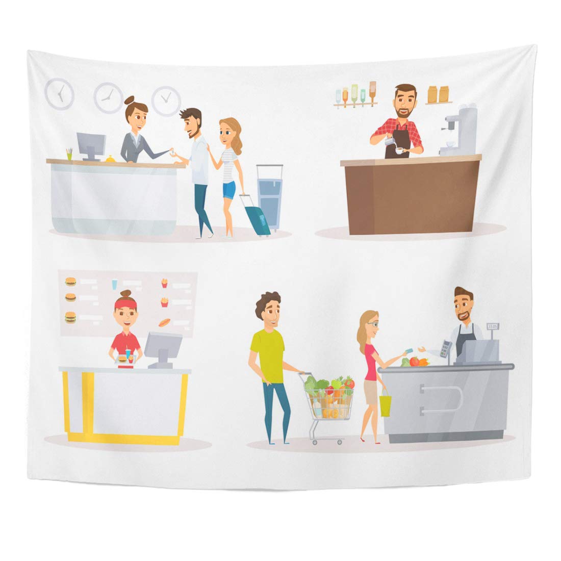 UFAEZU Staff Cashier Checkout Counter and Buyer Pays Purchase Wall Art ...