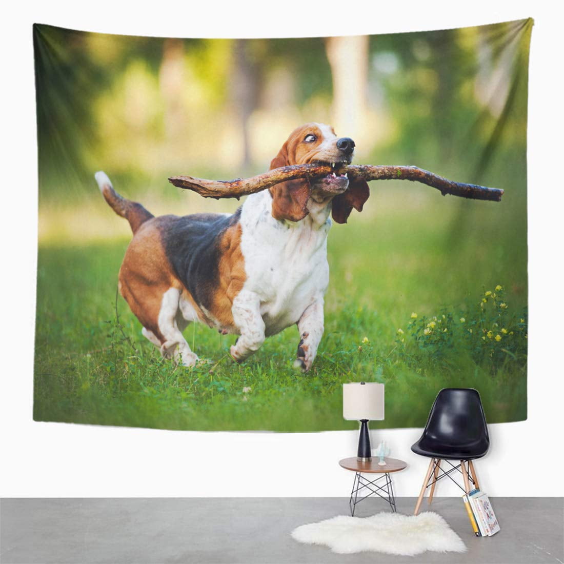 UFAEZU Training Fanny Dog Basset Hound Running Grass Stick Puppy Wall ...