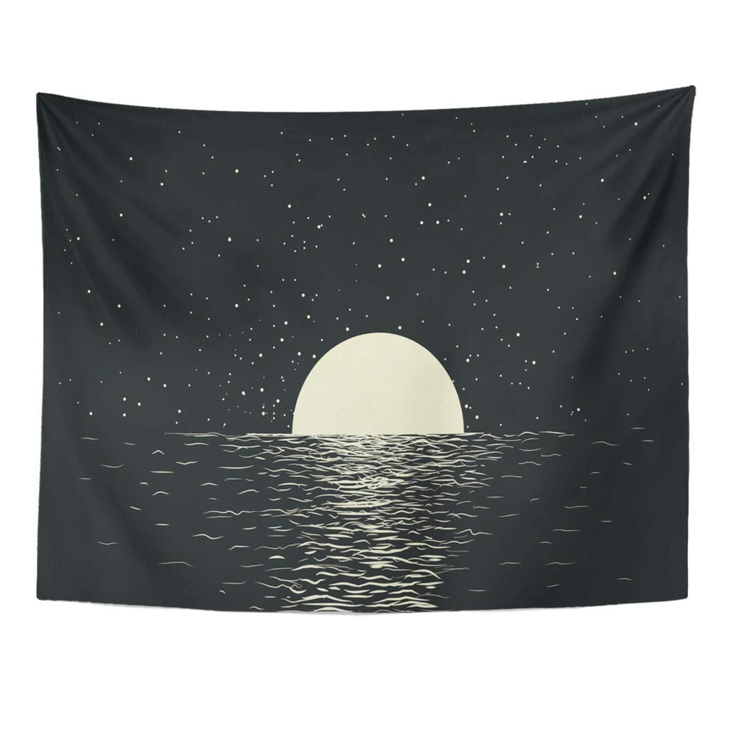 UFAEZU Water Seascape Full Moon at The Night Sea Romantic Reflection ...