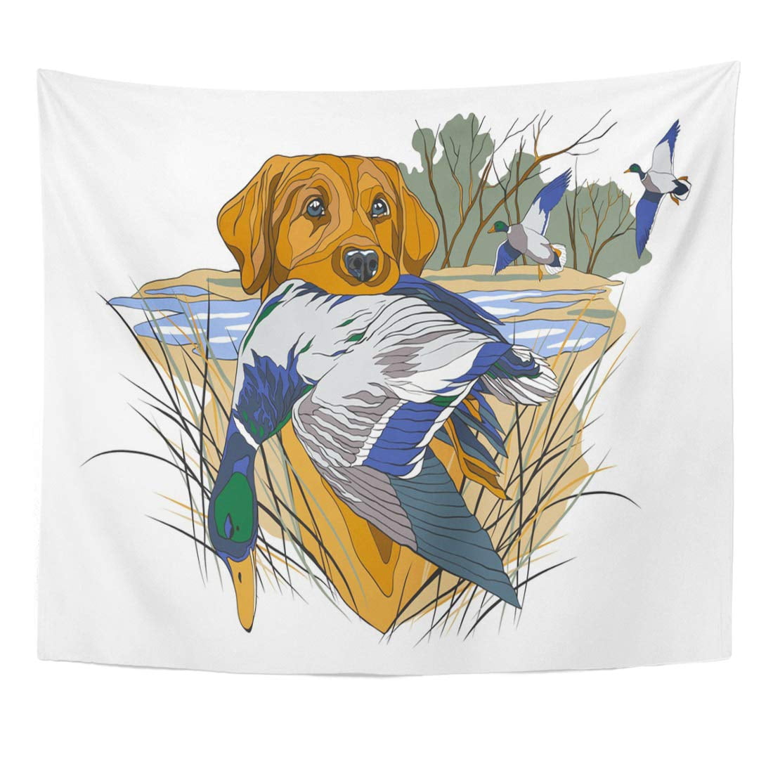 UFAEZU White Bird Dog Hunting The Caught Duck Wall Art Hanging Tapestry ...