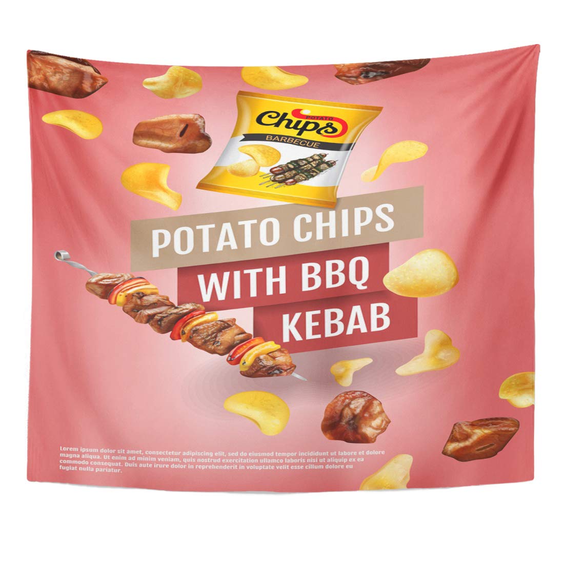 UFAEZU Yellow Meat Patato Chips Ads Realistic Potato BBQ Kebab Wall Art ...