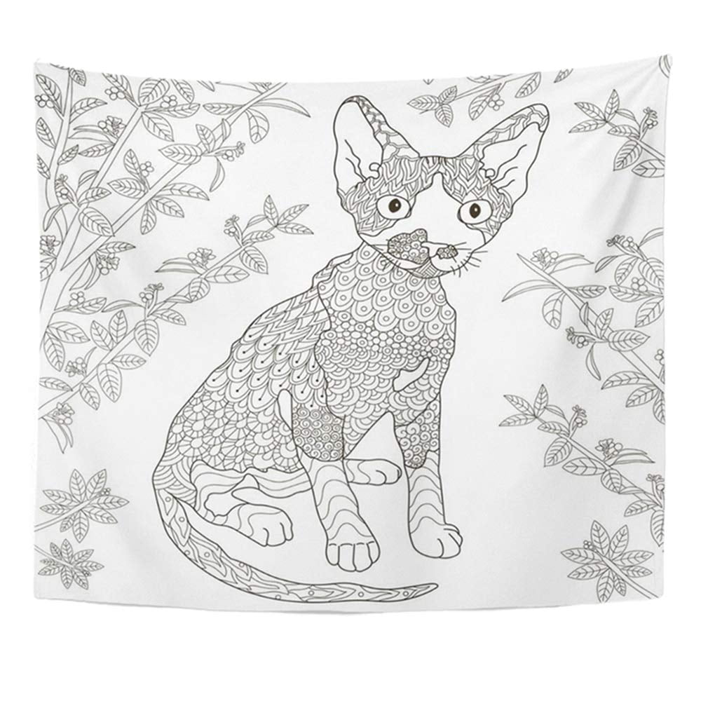 UFAEZU Zentangle Devon Rex Cat for Coloring Page Anti Stress Monochrome ...
