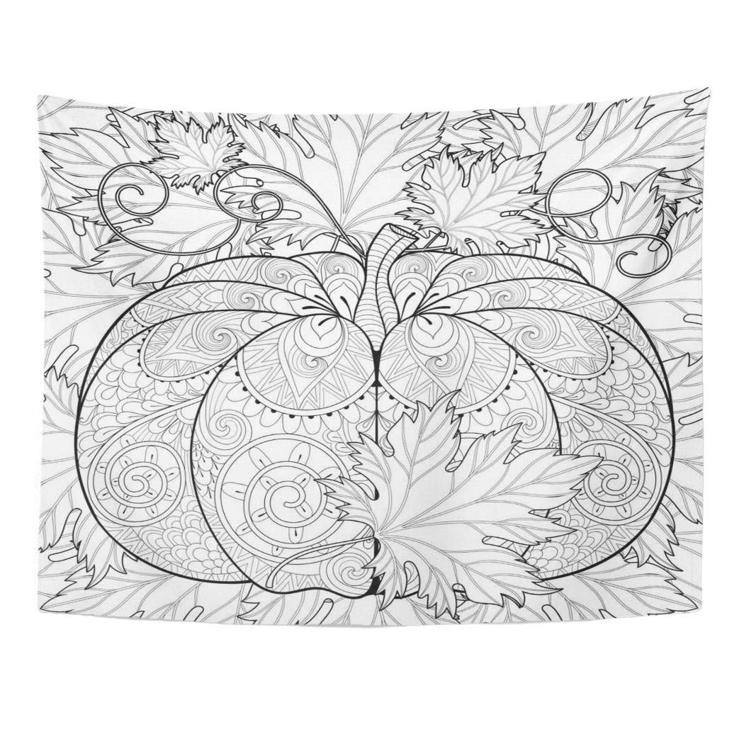 UFAEZU Zentangle Pumpkin on Autumn Leaves for Halloween Freehand Sketch ...