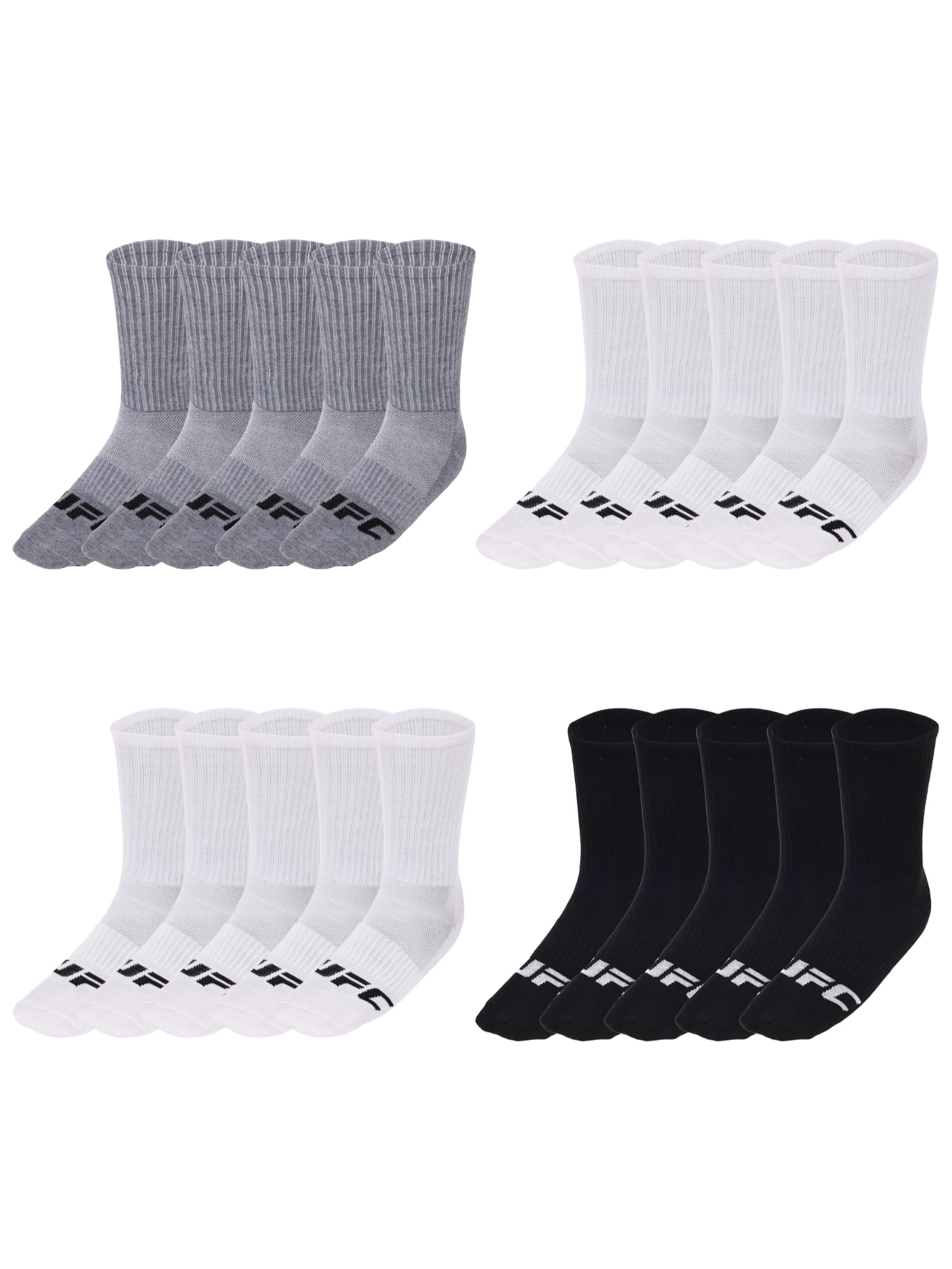 UFC 20 Pair Men's Lightweight Crew Socks with Toe Logo, Blk/Wht/Grey ...