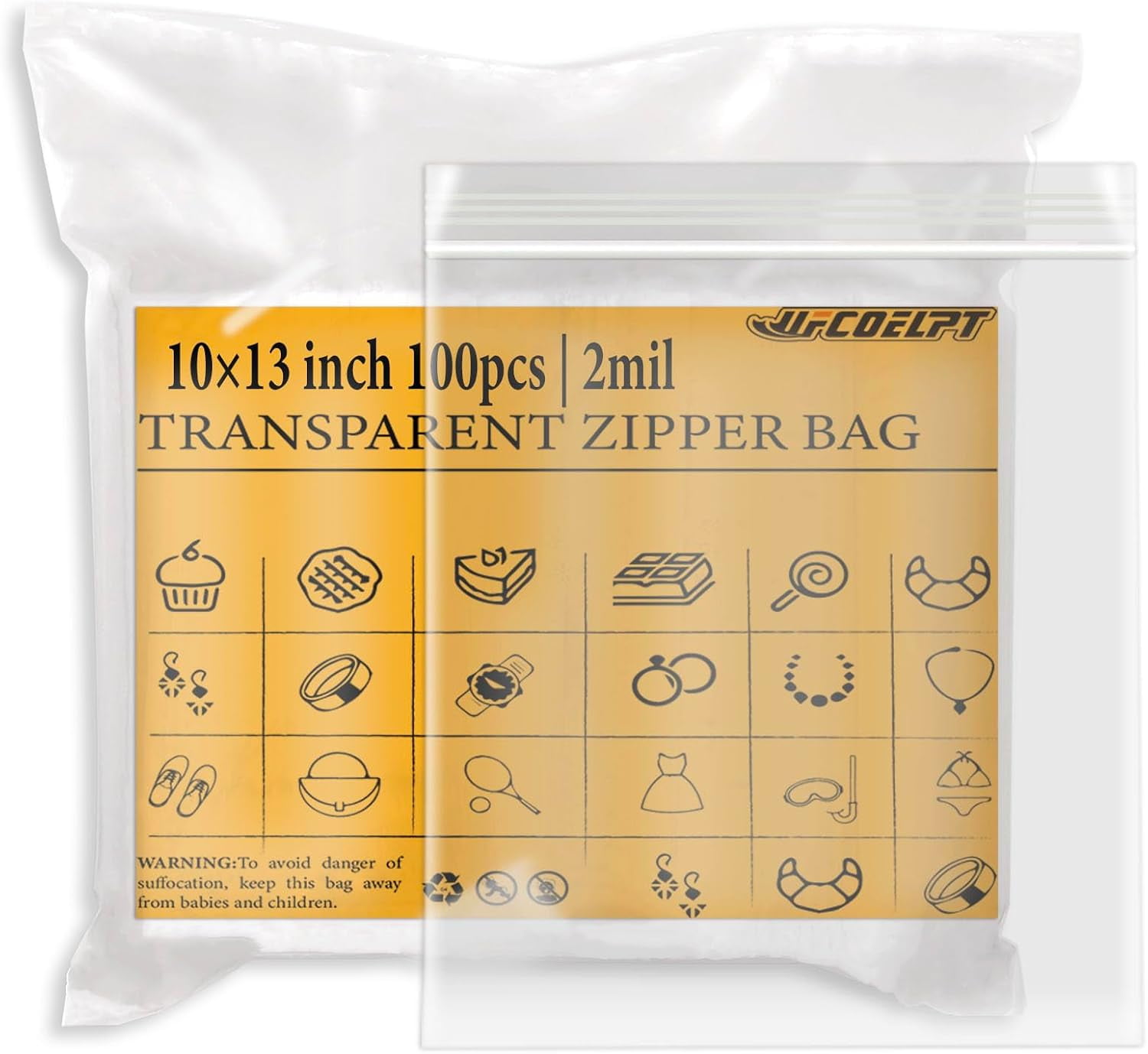 UFCOELPT-100x Zip Bags for Clothes 10"×13", 2 mil Thick, Poly Baggies ...