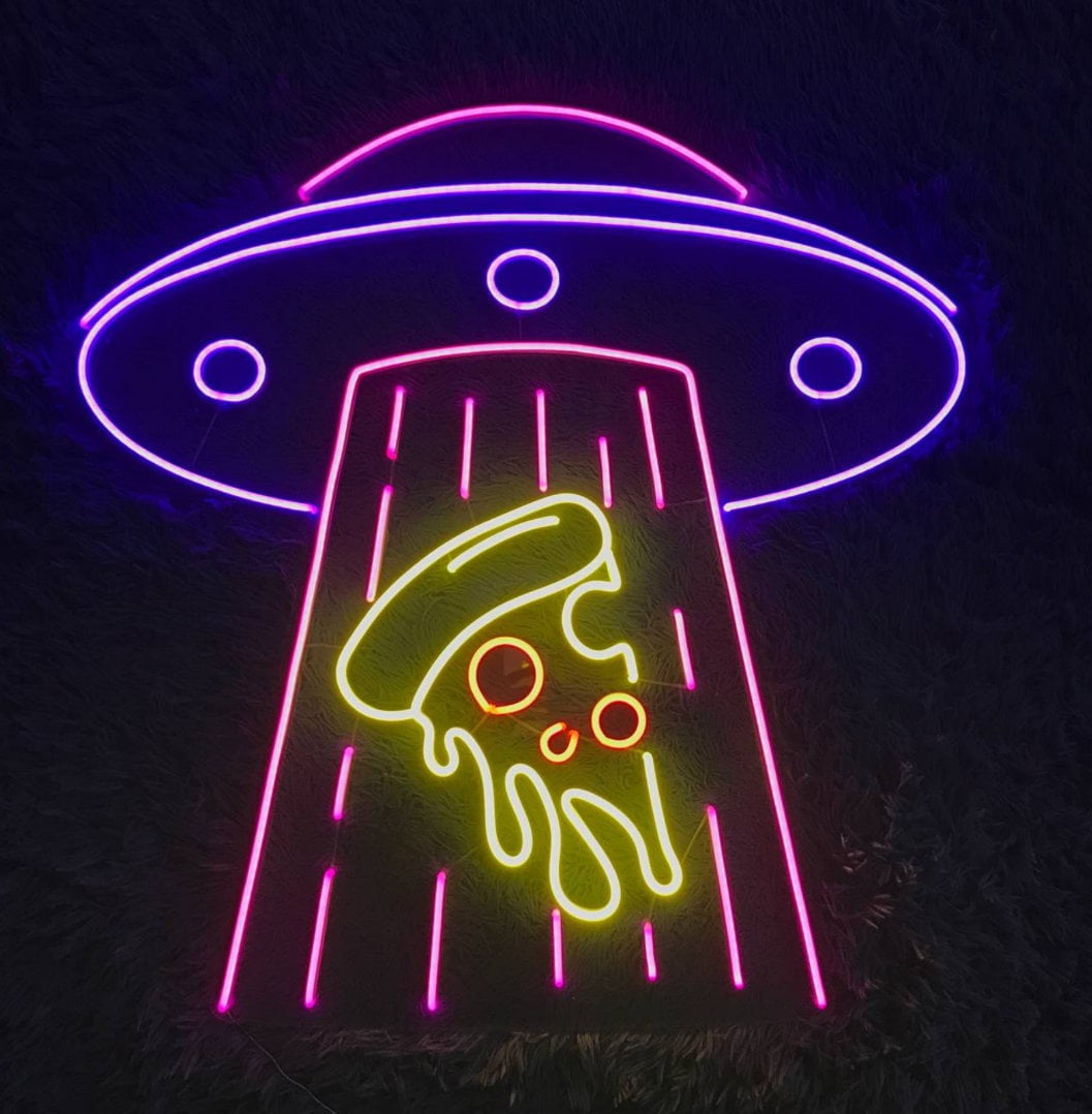 UFO Abduction Pizza Led Sign, UFO Pizza Neon Sign, Wall Decor, UFO ...