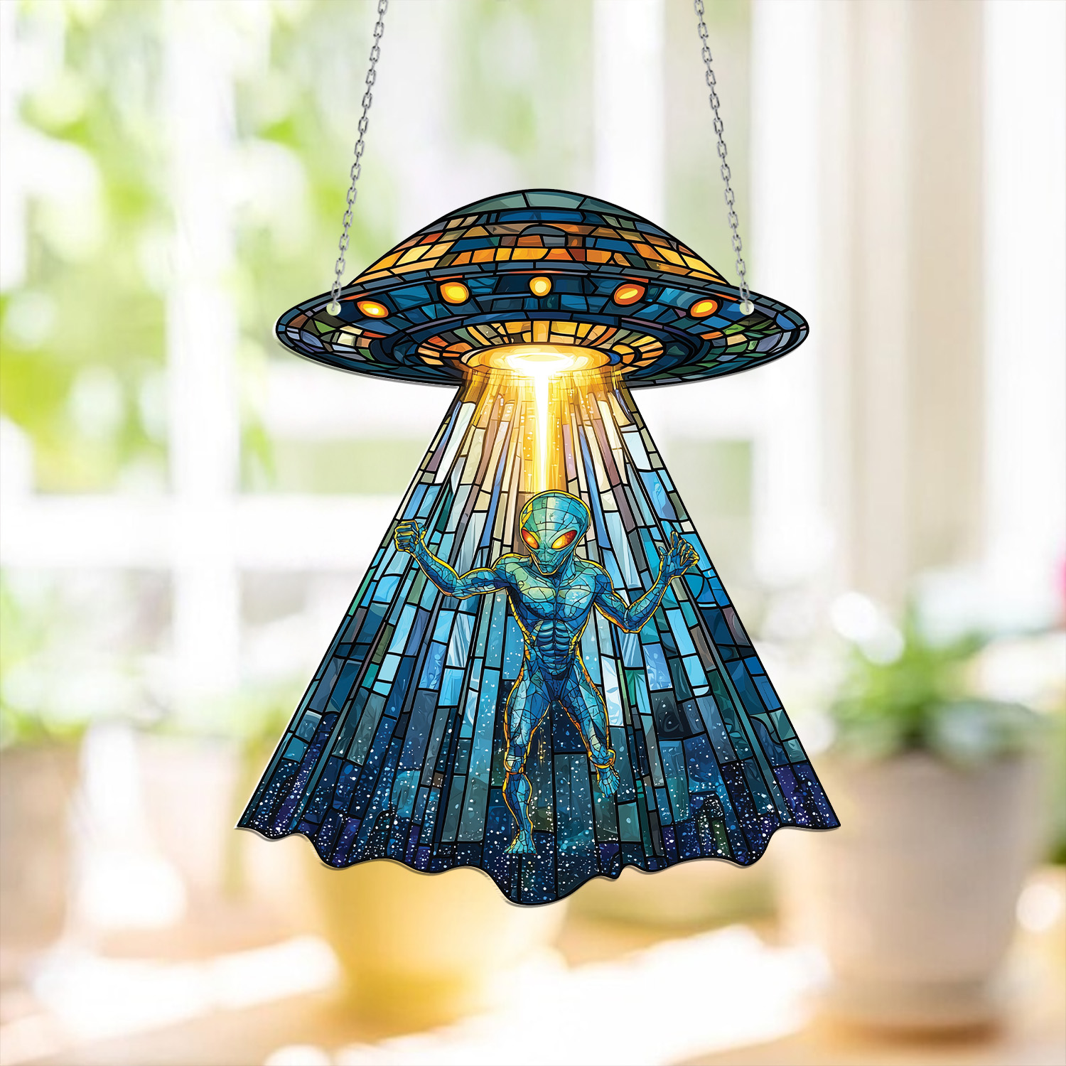 UFO Acrylic Window Hanging, Alien UFO Abduction LightCatcher Cryptid ...