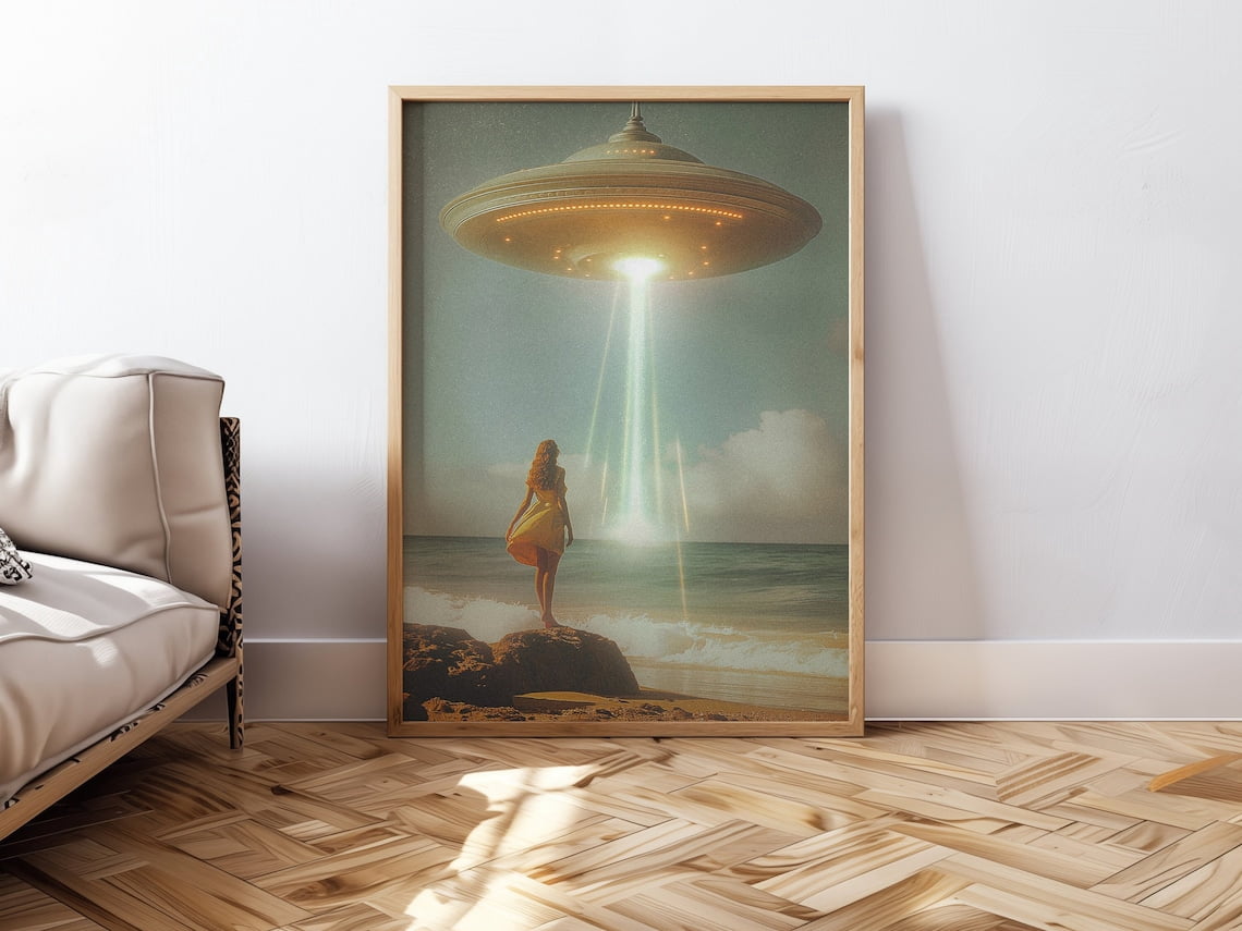UFO Alien Abduction Girly Wall Art, Unframed Paper Print Size 24x36 ...