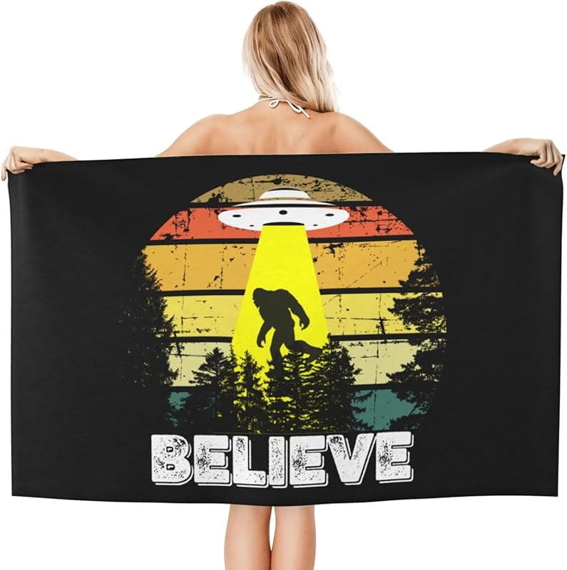 UFO Alien and Bigfoot Beach Towels Lightweight Soft Bath Towel Quick ...