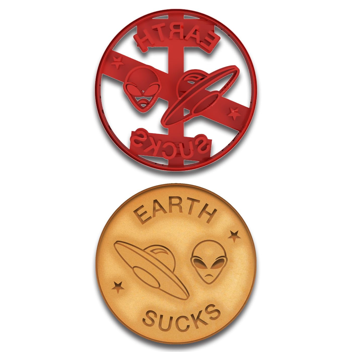 UFO & Alien Cookie Cutter & Stamp - "Earth Sucks" Design, 3.75x3.75 ...