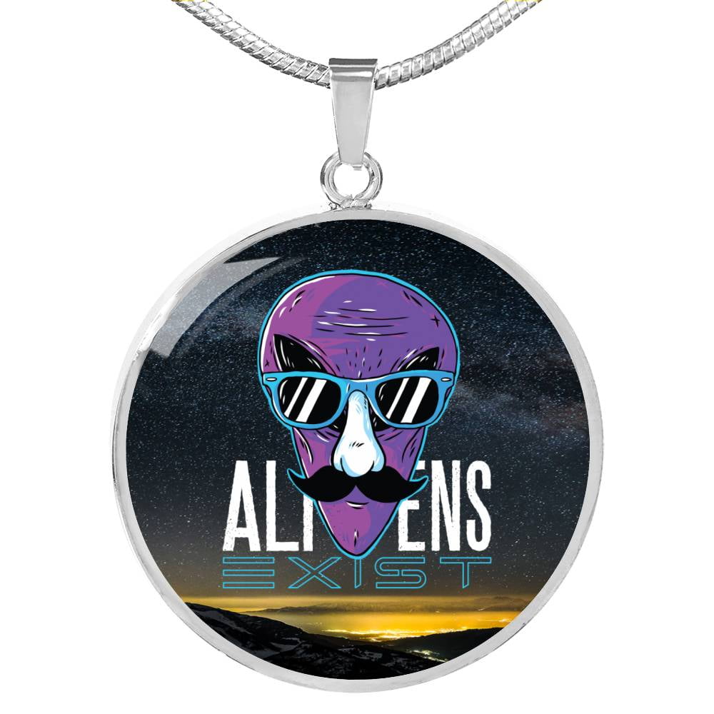 UFO Alien Fan Alien Exist Circle Necklace Stainless Steel or 18k Gold ...