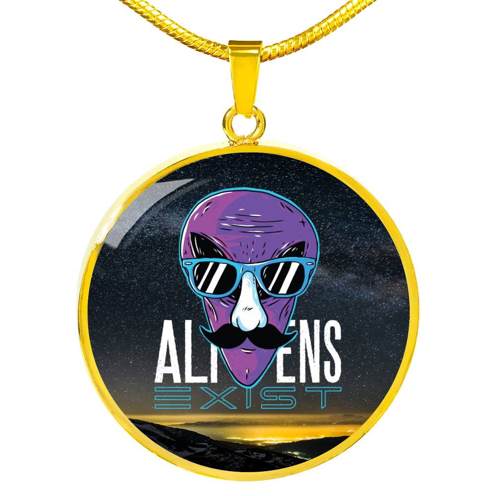 UFO Alien Fan Alien Exist Circle Necklace Stainless Steel or 18k Gold ...